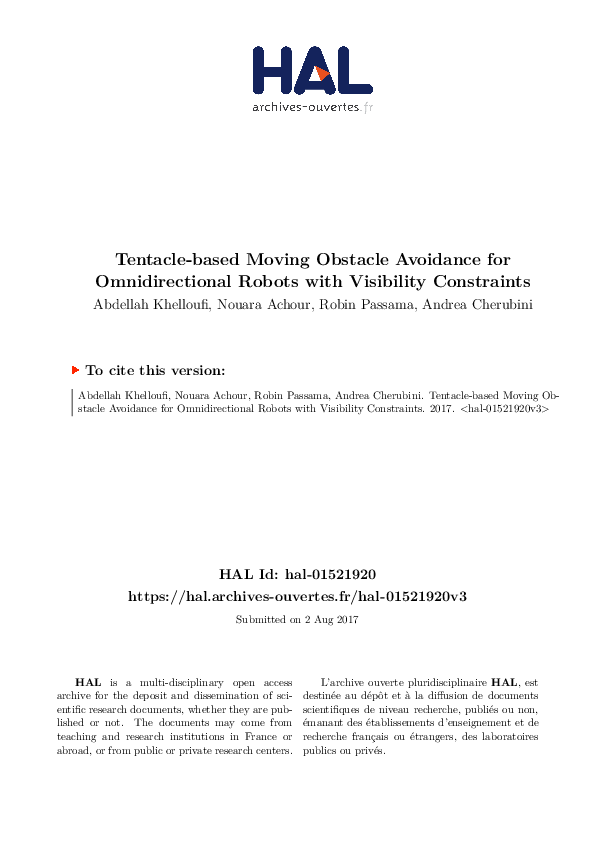 Pdf Tentacle Based Moving Obstacle Avoidance For Omnidirectional Robots With Visibility