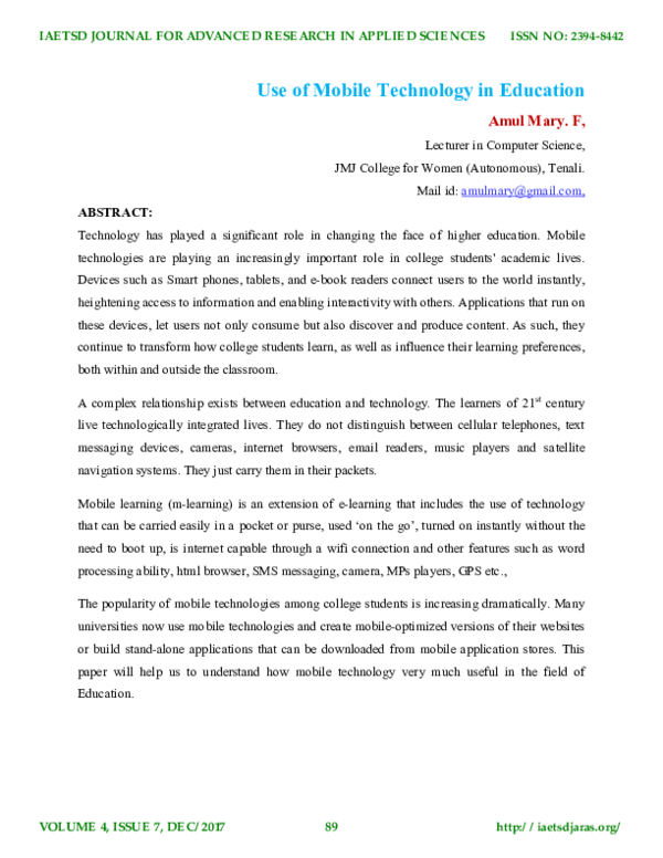 (PDF) Use of Mobile Technology in Education