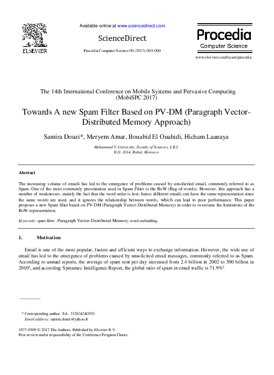 (PDF) Towards A new Spam Filter Based on PV-DM (Paragraph Vector ...