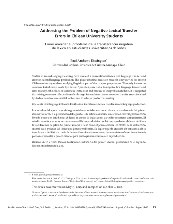 Pdf Addressing The Problem Of Negative Lexical Transfer Errors In