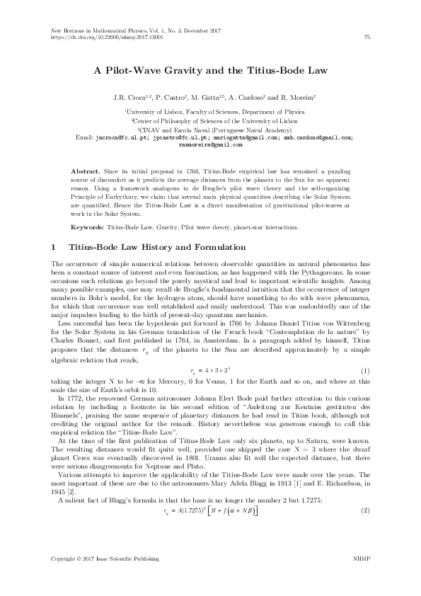 (PDF) Pilot-Wave Gravity's Role in Titius-Bode Law