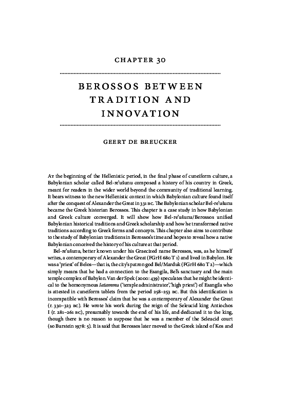 (PDF) Berossos between Tradition and Innovation