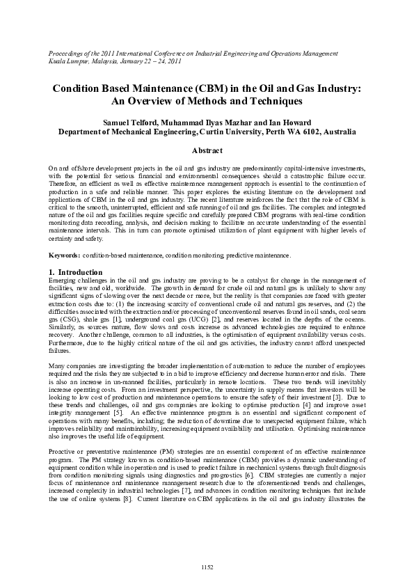 (PDF) Condition Based Maintenance (CBM) in the Oil and Gas Industry: An ...