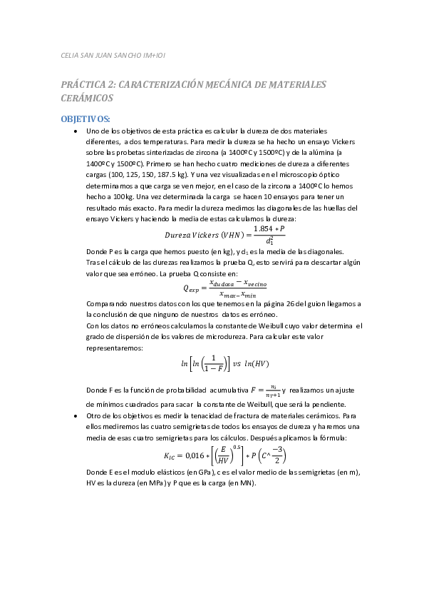 (DOC) PRÁCTICA 2: CARACTERIZACIÓN MECÁNICA DE MATERIALES CERÁMICOS