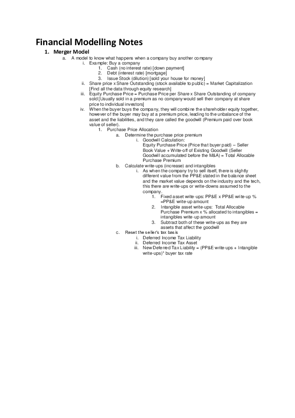 (DOC) Financial Modelling Notes