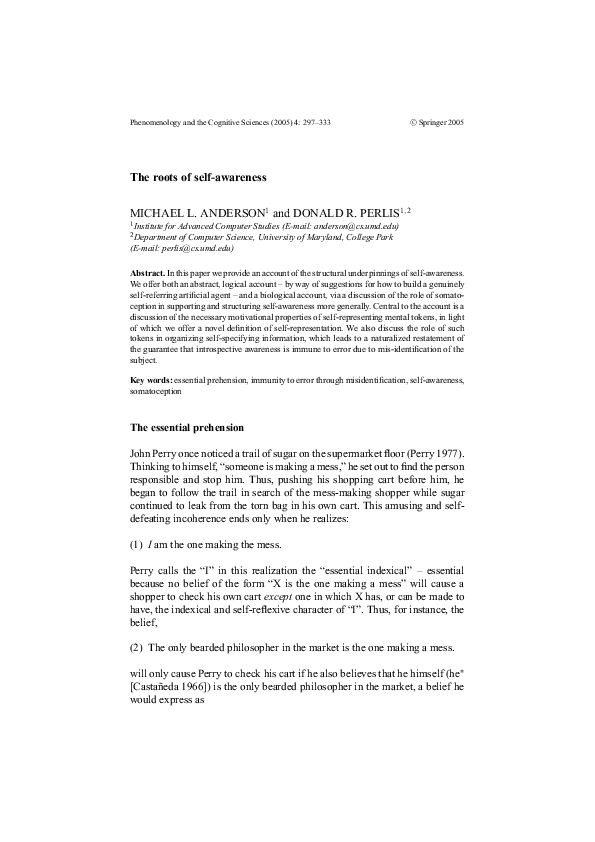 (PDF) The roots of self-awareness.