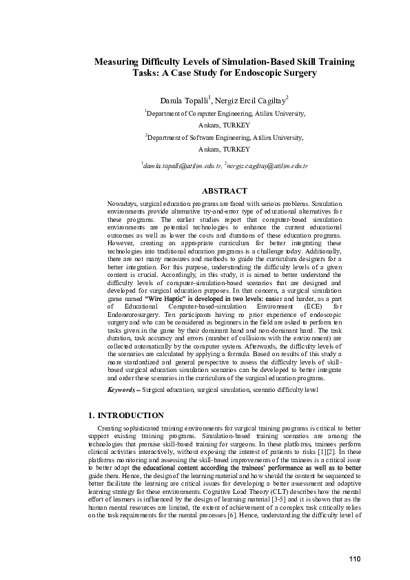 (PDF) Measuring Difficulty Levels of Simulation-Based Skill Training ...