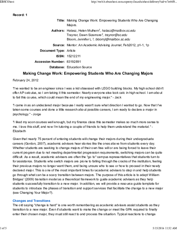 (PDF) Making Change Work: Empowering Students Who Are Changing Majors