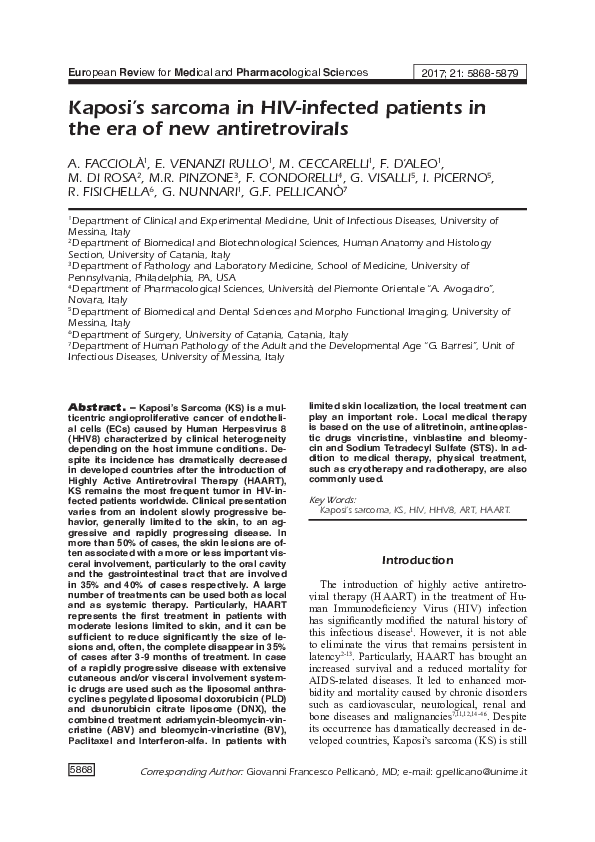 (PDF) Kaposis sarcoma in HIV infected patients in the era of new antiretrovirals