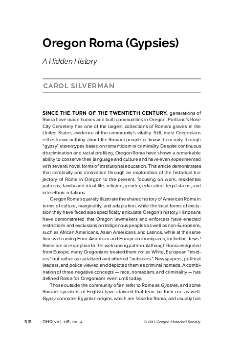 (PDF) Oregon Roma (Gypsies): A Hidden History