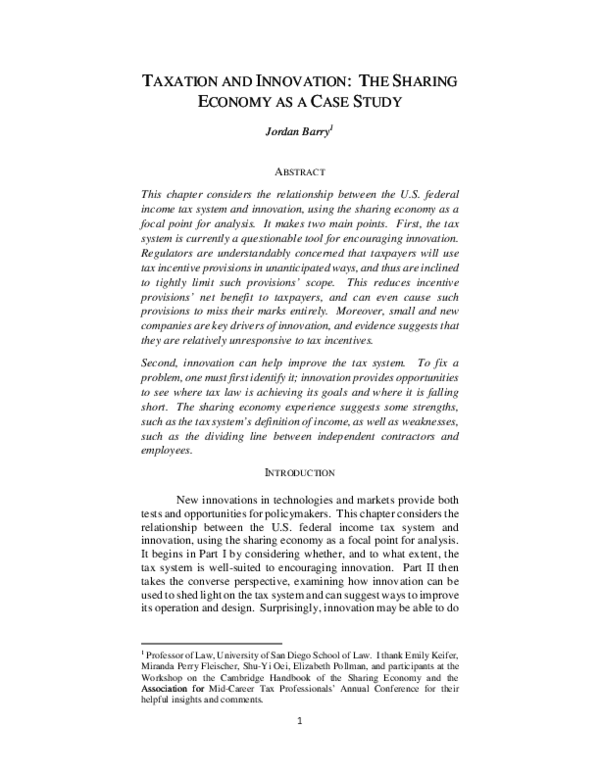 (PDF) Taxation and Innovation: The Sharing Economy as a Case Study
