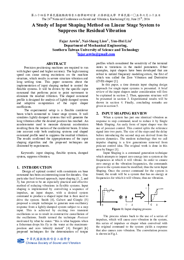 (PDF) A Study of Input Shaping Method on Linear Stage System to Suppress the Residual Vibration