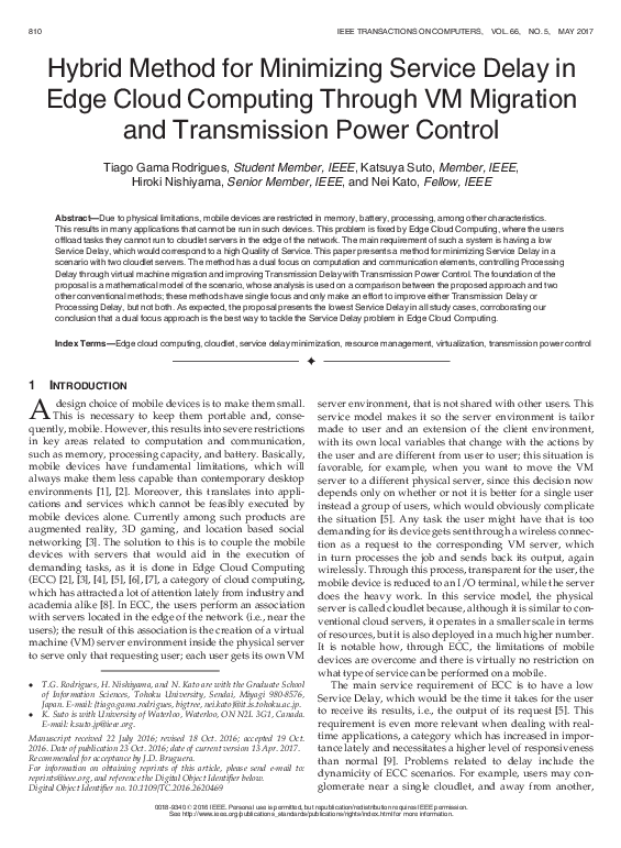 (PDF) Hybrid Method for Minimizing Service Delay in Edge Cloud Computing Through VM Migration ...