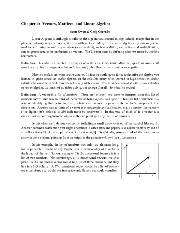 (PDF) Chapter 4: Vectors, Matrices, and Linear Algebra