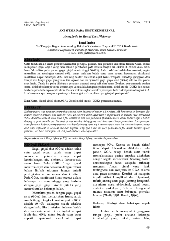 (PDF) ANESTESIA PADA INSUFISIENSI RENAL Anesthetic in Renal ...