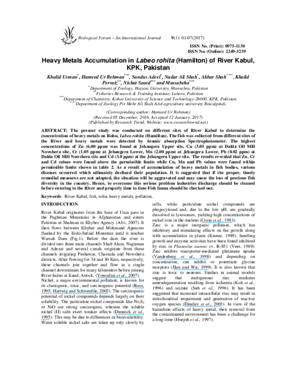 (PDF) Heavy Metals Accumulation in Labeo rohita (Hamilton) of River ...