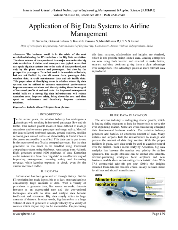 (PDF) Application of Big Data Systems to Airline Management