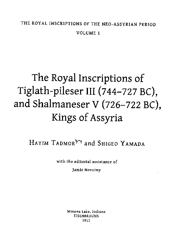 (PDF) The Royal Inscriptions of Tiglath-pileser III (744-727 BC), and ...