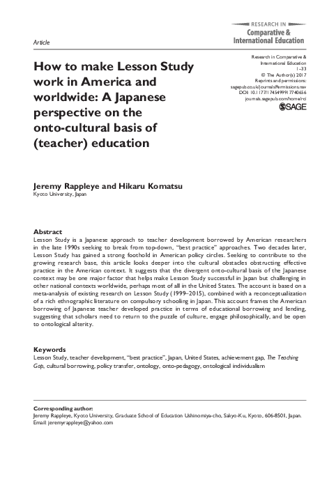 (PDF) How to make Lesson Study work in America and worldwide: A ...