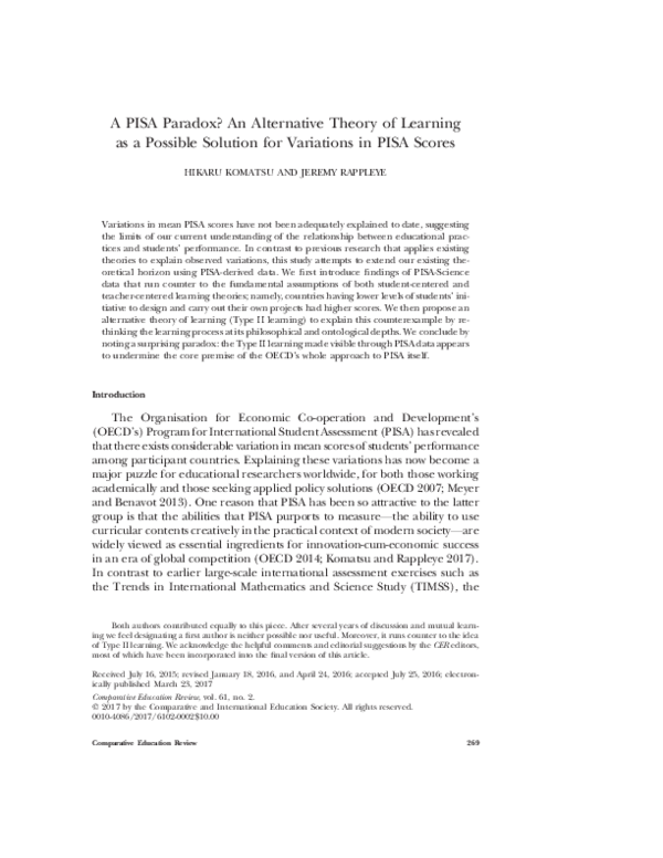 (PDF) A PISA Paradox? An Alternative Theory of Learning as a Possible ...