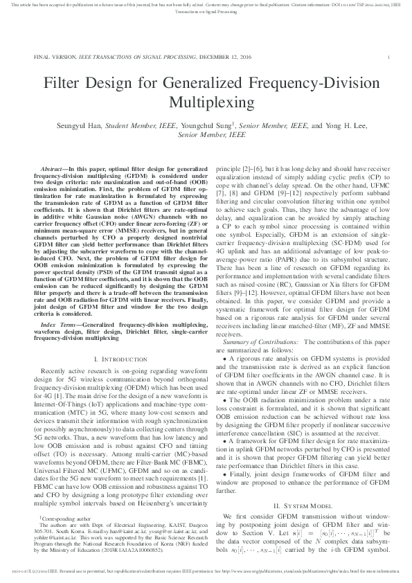 (PDF) IEEE Transactions on Signal Processing Filter Design for ...