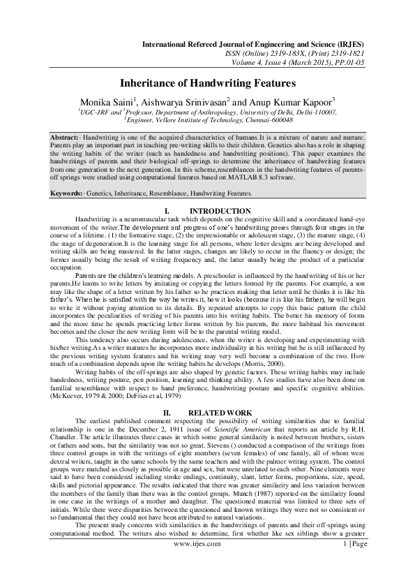 Pdf Inheritance Of Handwriting Features