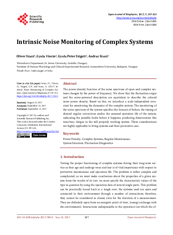 (PDF) Intrinsic Noise Monitoring of Complex Systems