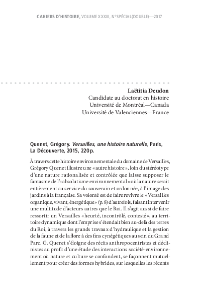 (PDF) Grégory Quenet, Versailles une histoire naturelle - recension ...