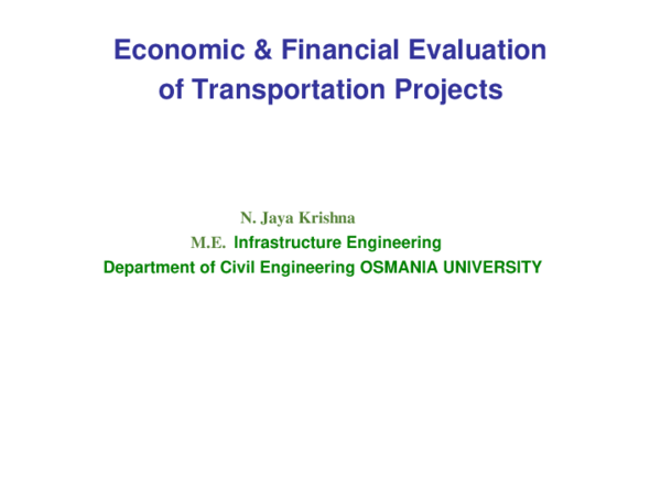 (PDF) Economic & Financial Evaluation of Transportation Projects