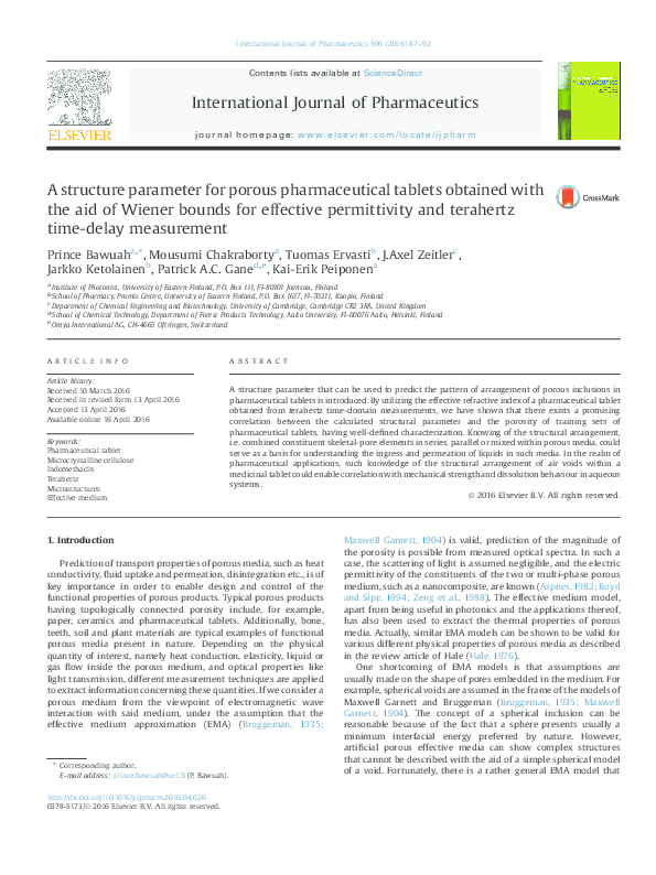 (PDF) A structure parameter for porous pharmaceutical tablets obtained ...