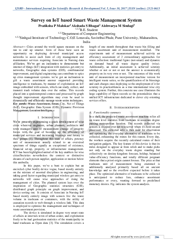 (PDF) Survey on IoT based Smart Waste Management System