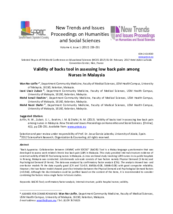 (PDF) Validity of backs tool in assessing low back pain among Nurses in ...