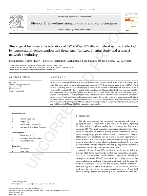 (PDF) Rheological behavior characteristics of TiO2-MWCNT/10w40 hybrid nano-oil affected by ...