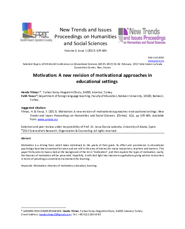 (PDF) Motivation: A new revision of motivational approaches in ...