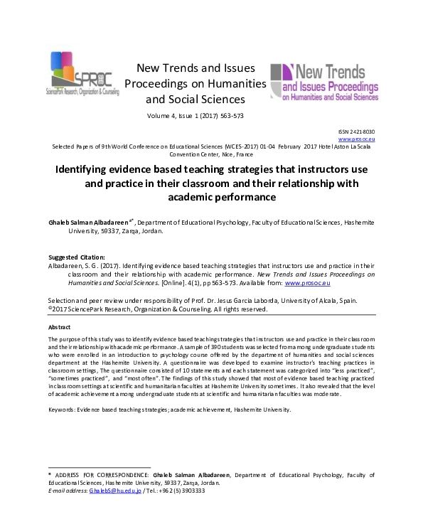 (PDF) Identifying evidence based teaching strategies that instructors ...