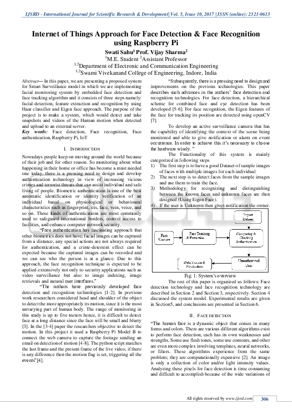 Pdf Internet Of Things Approach For Face Detection And Face Recognition Using Raspberry Pi