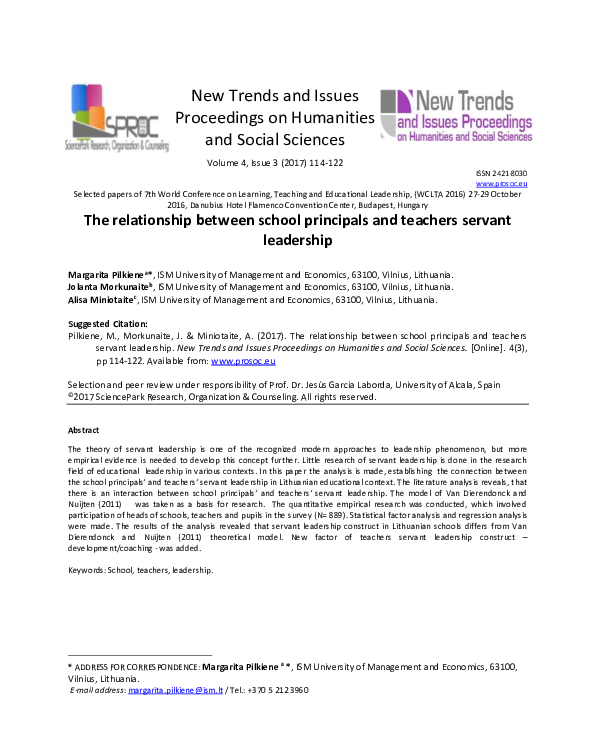 (PDF) The relationship between school principals and teachers servant leadership