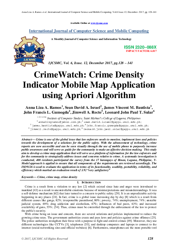 (PDF) CrimeWatch: Crime Density Indicator Mobile Map Application using Apriori Algorithm﻿