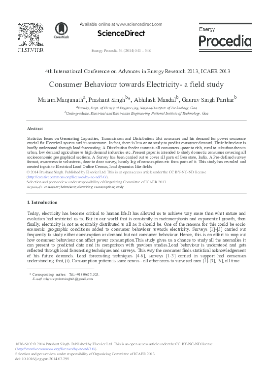 (PDF) Consumer Behaviour towards Electricity-a field study (PDF) Consumer Behaviour towards Electricity-a field study