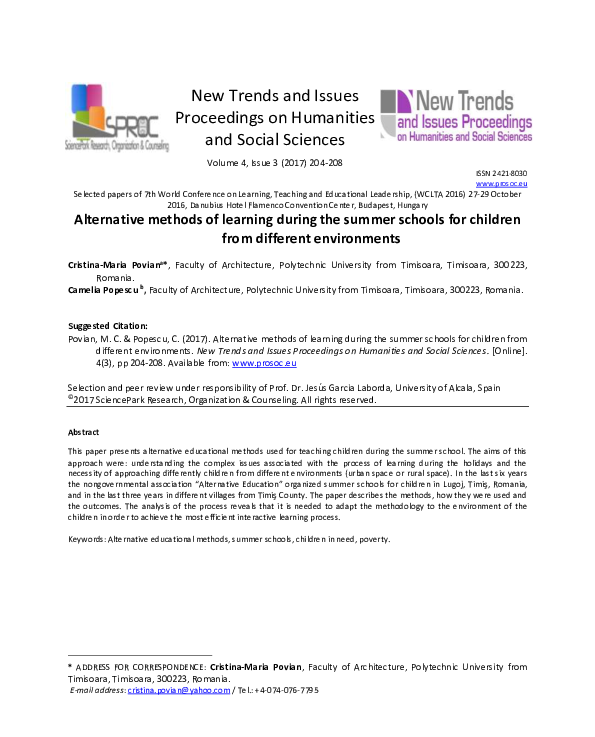 (PDF) Alternative methods of learning during the summer schools for ...