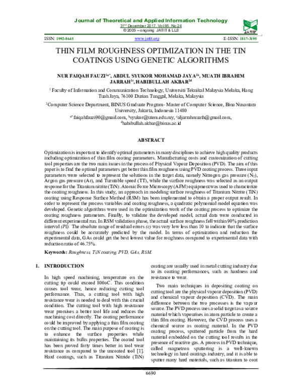 (PDF) THIN FILM ROUGHNESS OPTIMIZATION IN THE TIN COATINGS USING ...