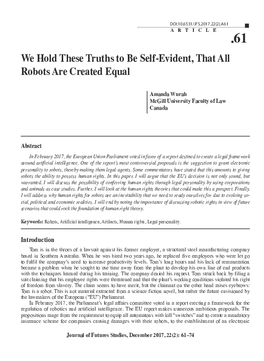 (PDF) We Hold These Truths to Be Self-Evident, That All Robots Are ...