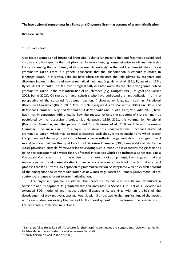 (PDF) The interaction of components in a Functional Discourse Grammar account of grammaticalization