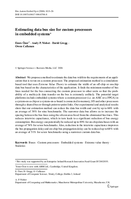 Pdf Estimating Data Bus Size For Custom Processors In Embedded Systems