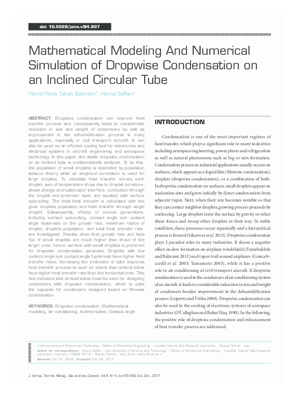(PDF) Mathematical Modeling And Numerical Simulation of Dropwise Condensation on an Inclined ...