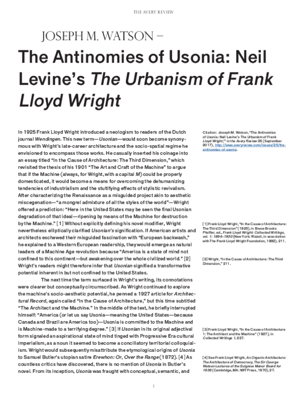 (PDF) The Antinomies of Usonia: Neil Levine's The Urbanism of Frank ...
