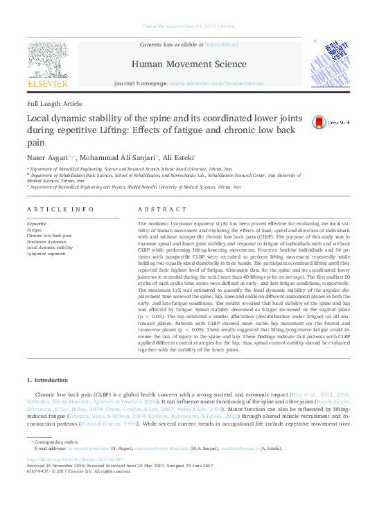 (PDF) Human Movement Science Local dynamic stability of the spine and ...