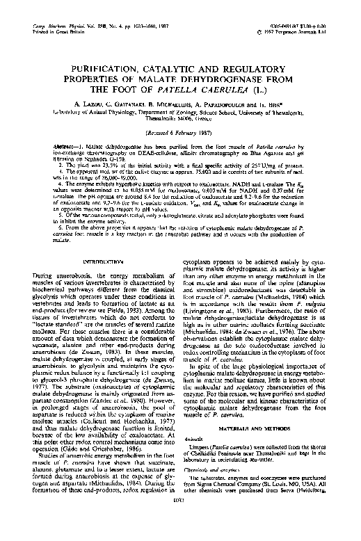 (PDF) Comparative analysis of the malate dehydrogenases isolated from ...