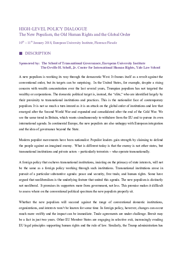 (PDF) "High-Level Policy Dialogue: The New Populism, the Old Human ...