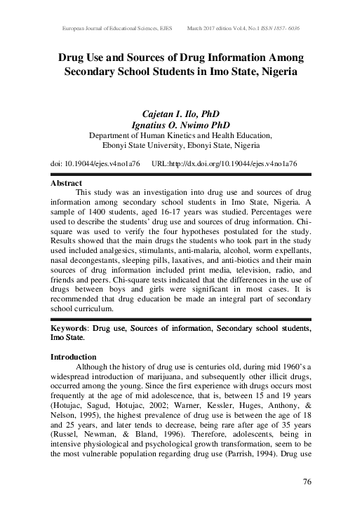 (PDF) Drug Use and Sources of Drug Information Among Secondary School ...